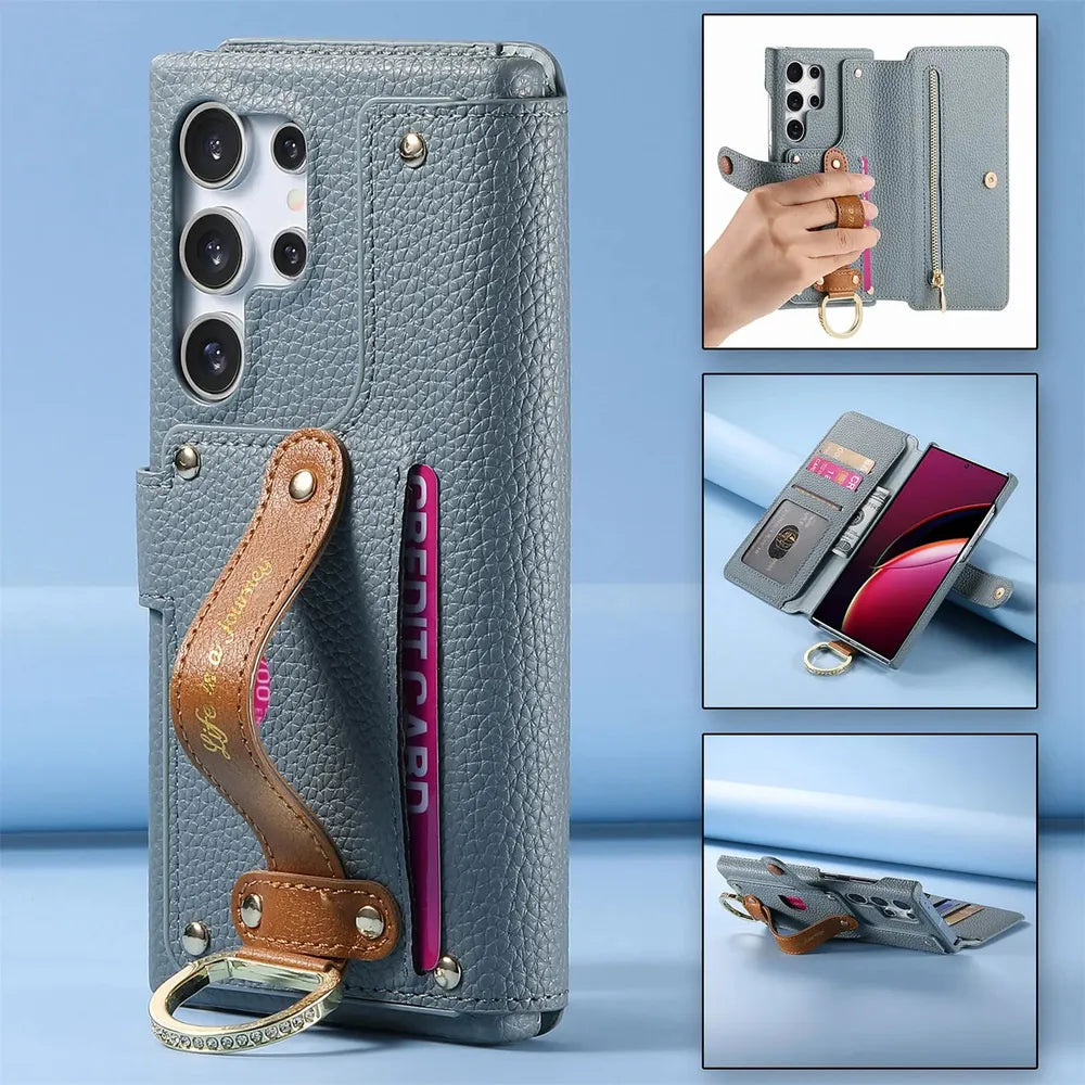 Finger Loop Samsung PU Leather Wallet Flip Case – Exoticase